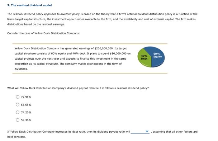 Solved 3. The residual dividend model The residual dividend | Chegg.com Solved 3. The residual dividend model The residual dividend | Chegg.com