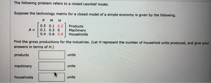 Solved The following problem refers to a closed Leontief | Chegg.com