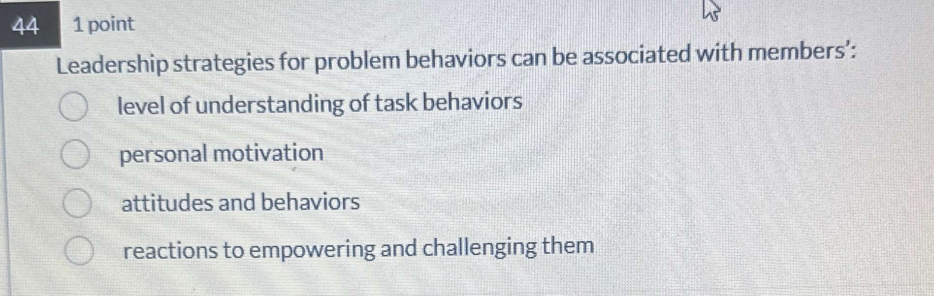Solved 441 ﻿pointLeadership strategies for problem behaviors | Chegg.com