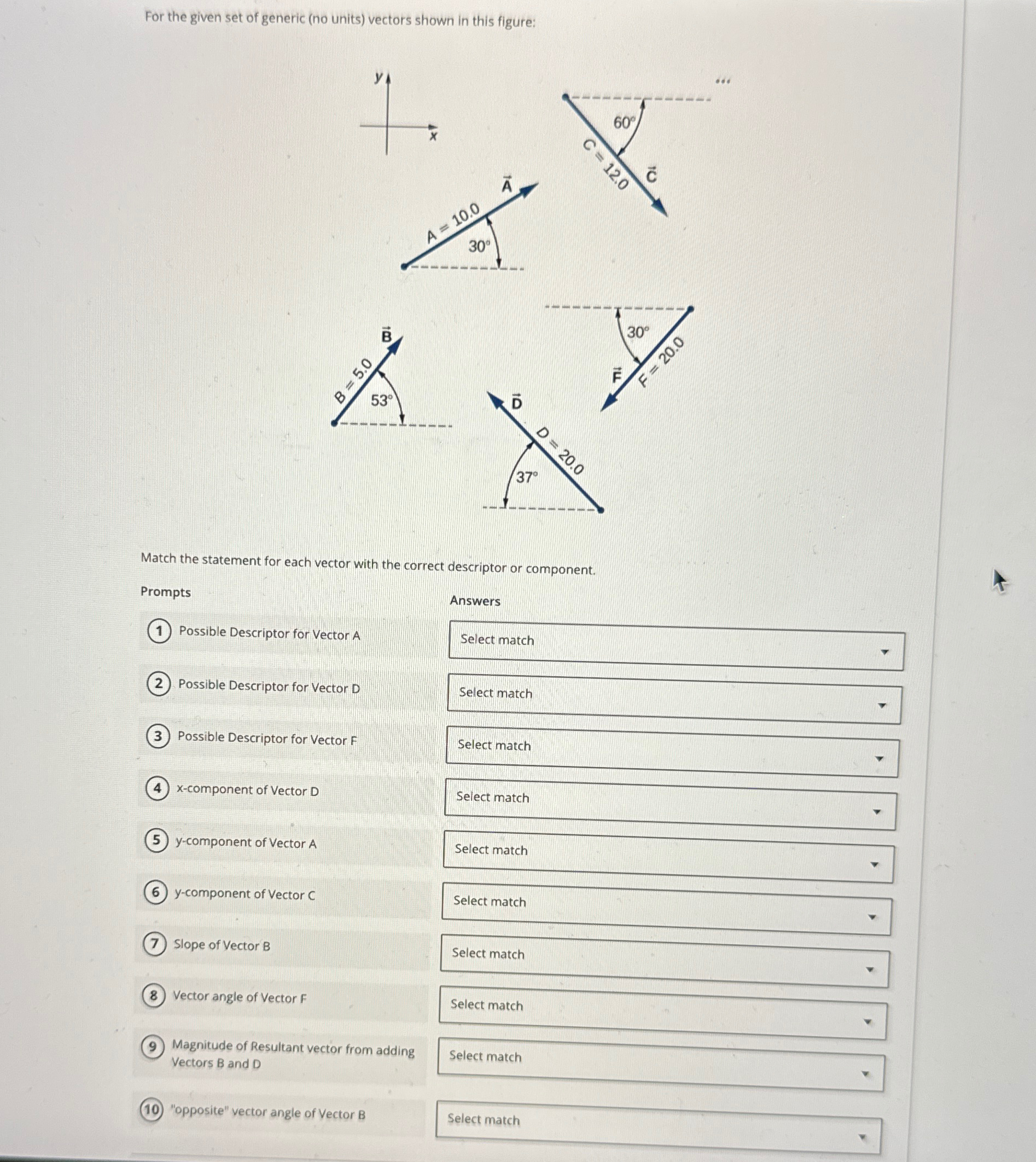 For the given set of generic (no units) ﻿vectors | Chegg.com