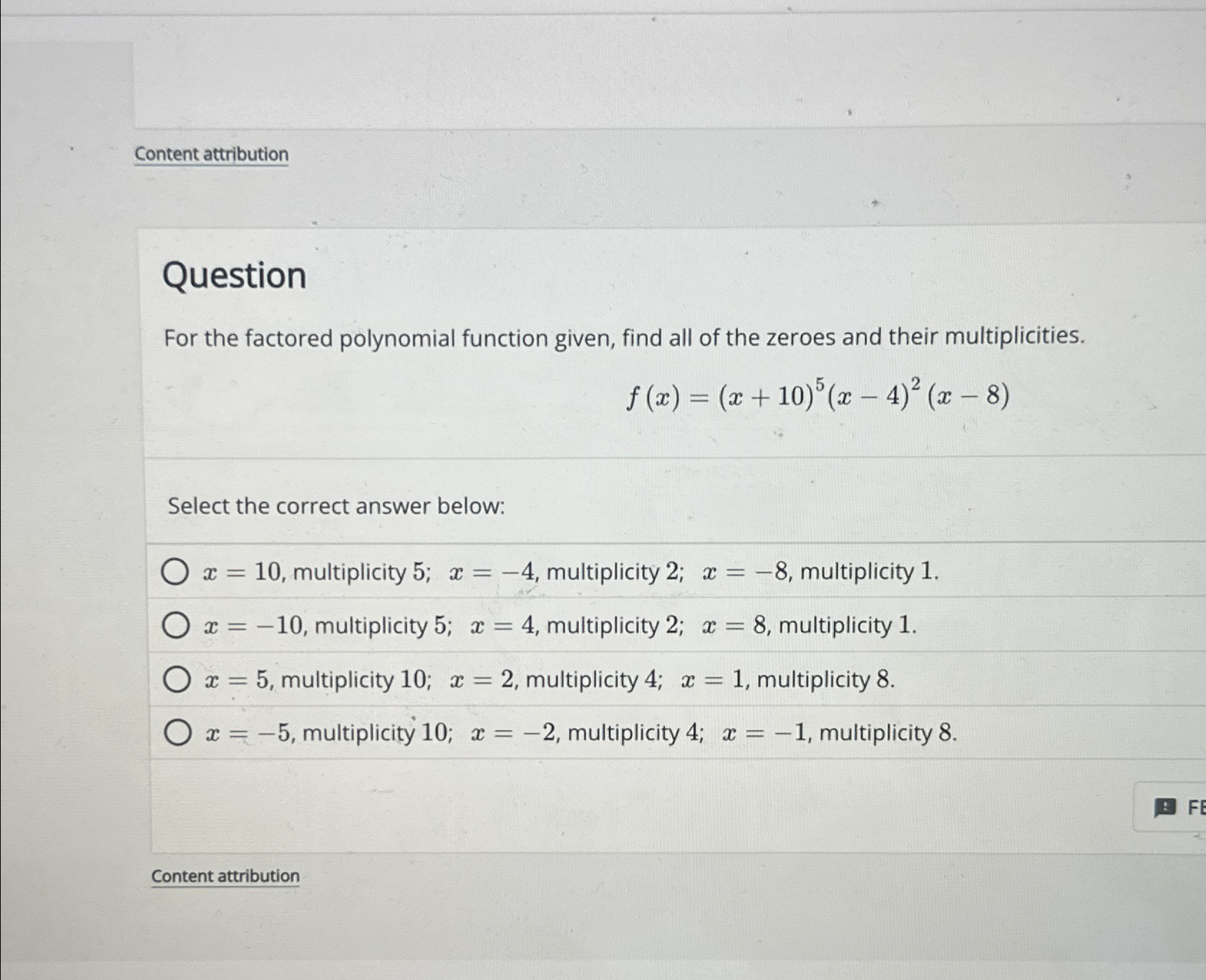Solved Content attributionQuestionFor the factored | Chegg.com