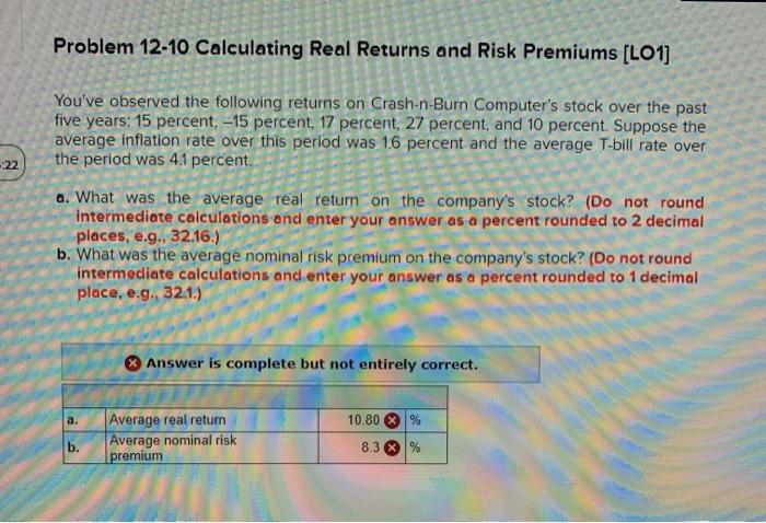 Solved Problem 12-10 Calculating Real Returns and Risk | Chegg.com