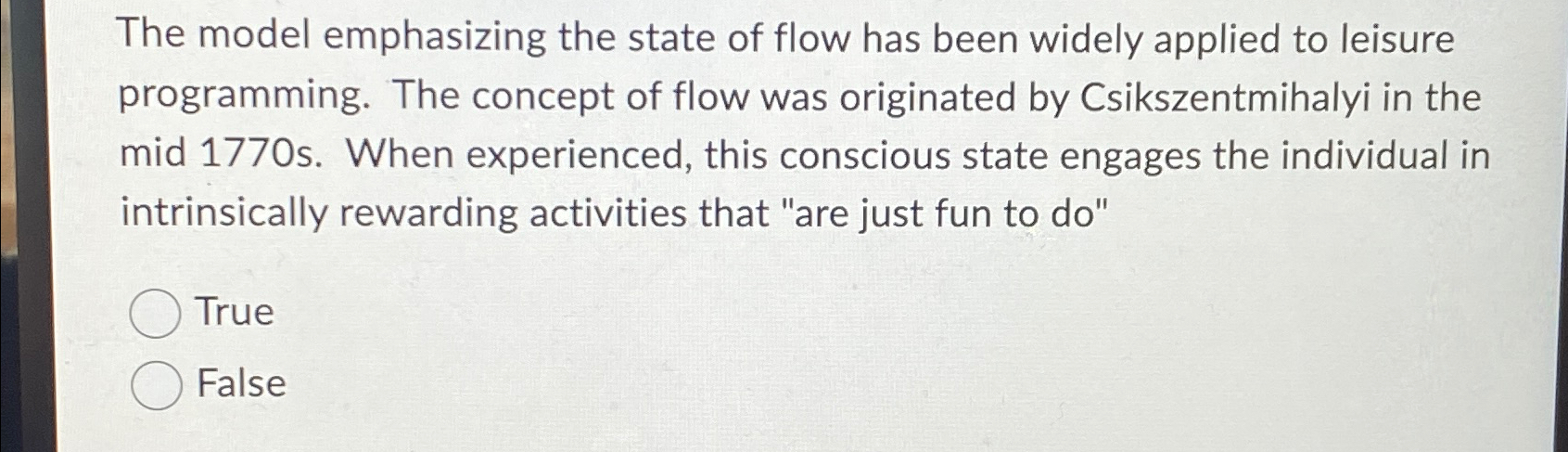 Solved The model emphasizing the state of flow has been | Chegg.com