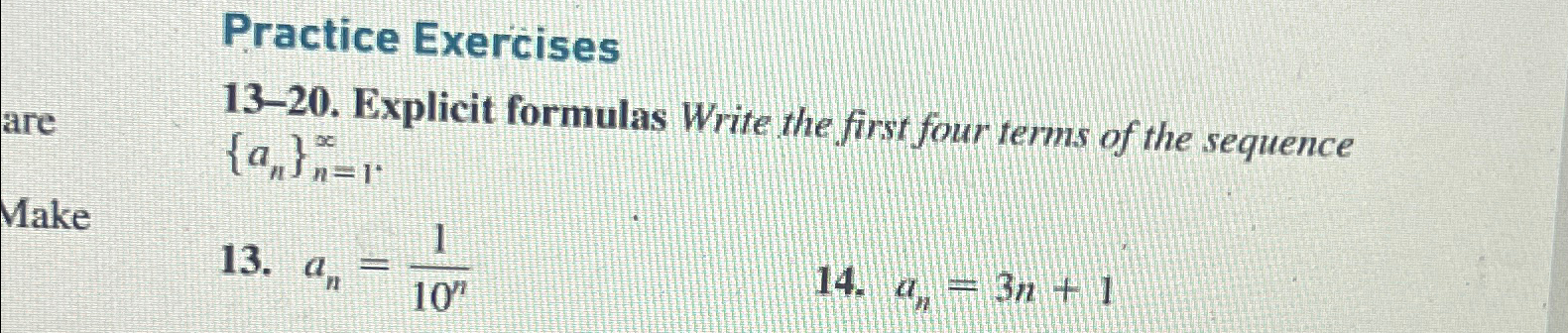 Solved Practice Exercises13-20. ﻿Explicit formulas Write the | Chegg.com