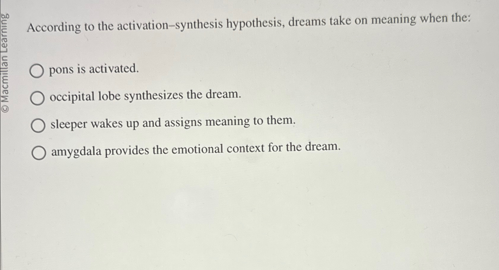 Solved According to the activation-synthesis hypothesis, | Chegg.com