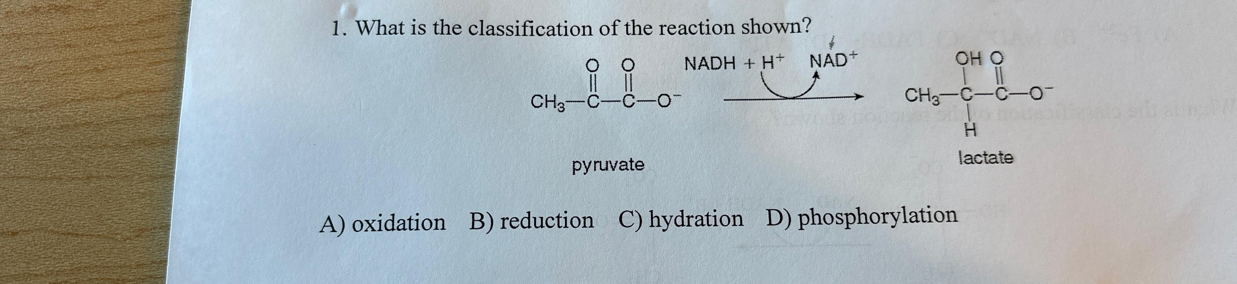 Solved What is the classification of the reaction | Chegg.com