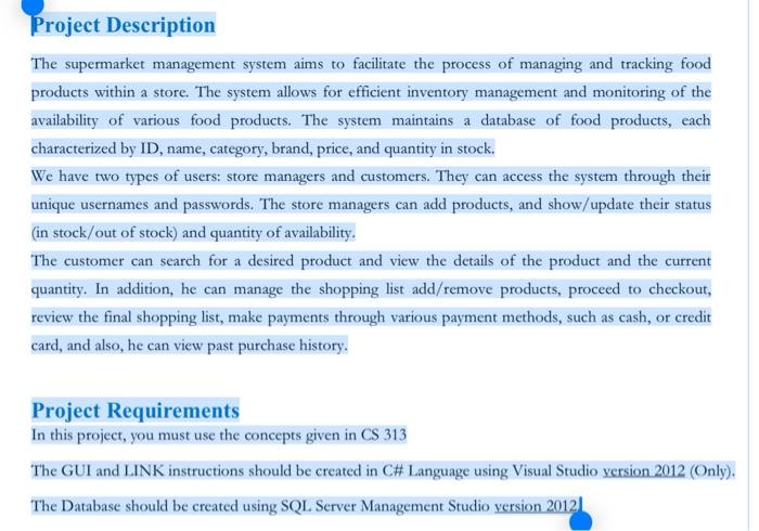 Solved Project Description The supermarket management system | Chegg.com
