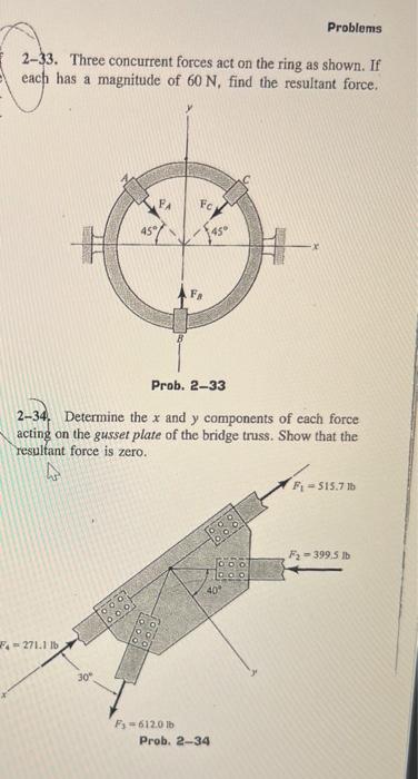 Solved 2-33. Three concurrent forces act on the ring as | Chegg.com