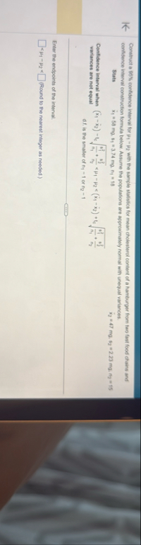 Solved Constructa a5% ﻿contisence interval for μ1=H2 ﻿wih | Chegg.com
