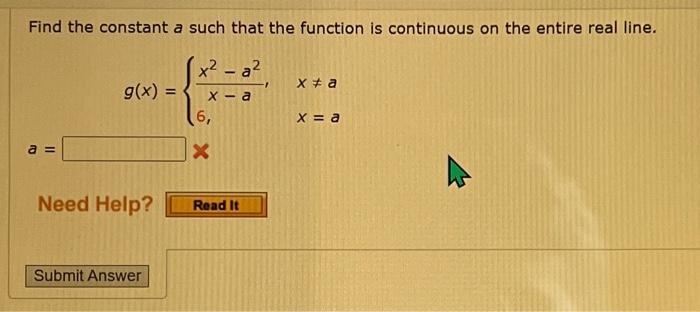 Solved Find the constant a such that the function is | Chegg.com