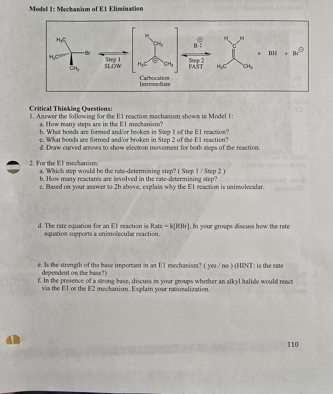 Solved Model 1: Mechanism of E1 ﻿EliminationCritical | Chegg.com