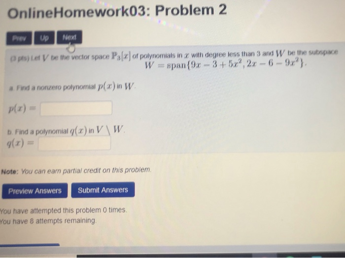 Solved Online Homework03: Problem 2 Prev Up Next pis) Let y | Chegg.com