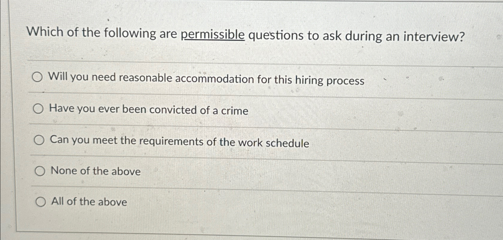 Solved Which of the following are permissible questions to | Chegg.com