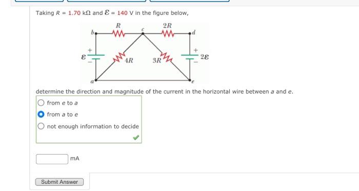 Solved Taking R=1.70kΩ and ε=140 V in the figure below, | Chegg.com