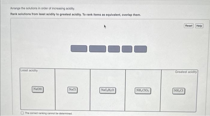 Solved Arrange the solutions in order of increasing acidity. | Chegg.com