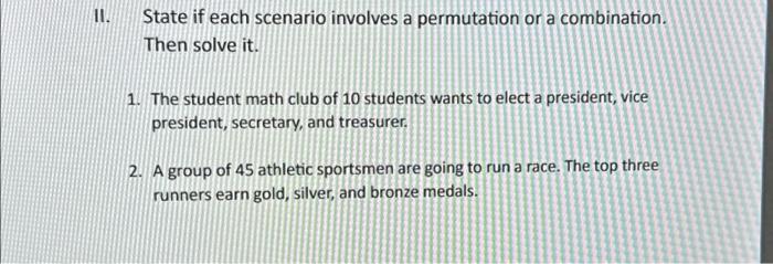 Solved State if each scenario involves a permutation or a | Chegg.com