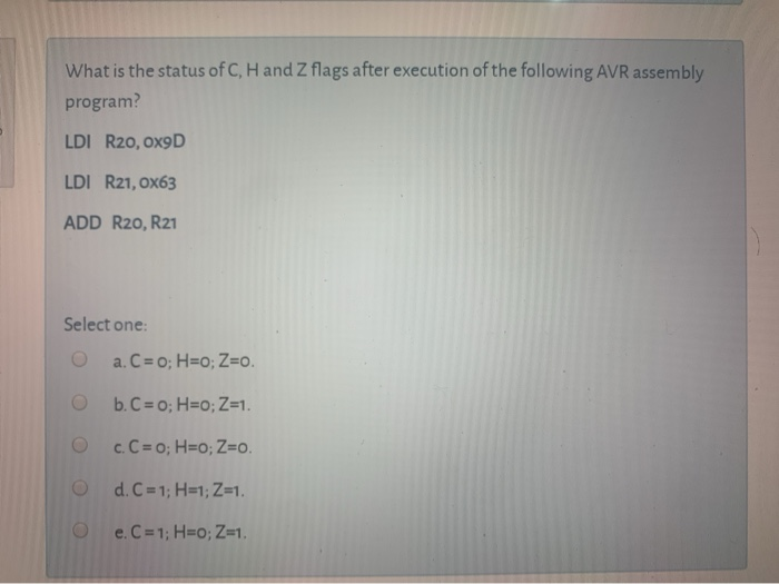 Solved What is the status of C, H and Z flags after | Chegg.com