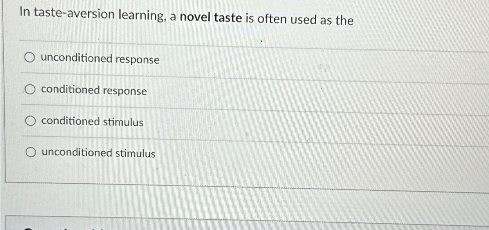 Solved In taste-aversion learning, a novel taste is often | Chegg.com