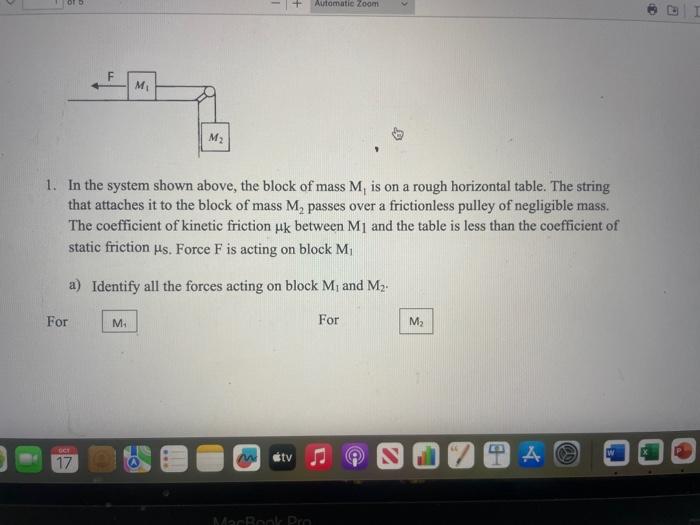 Solved For D OCT 17 F M₁ M₁ M₂ 1 1. In the system shown | Chegg.com