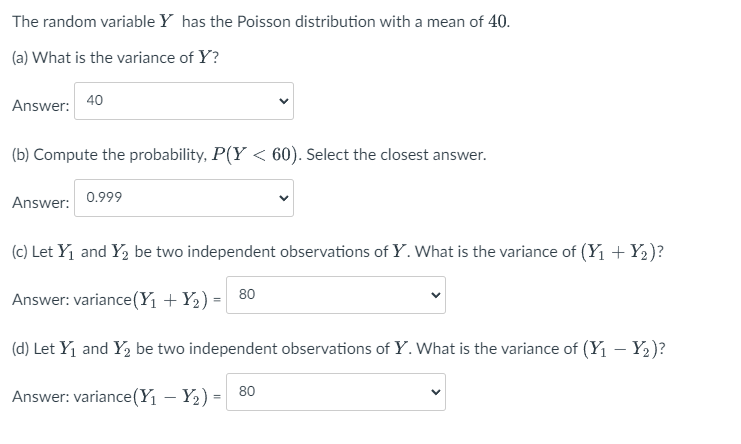 Solved The random variable Y ﻿has the Poisson distribution | Chegg.com
