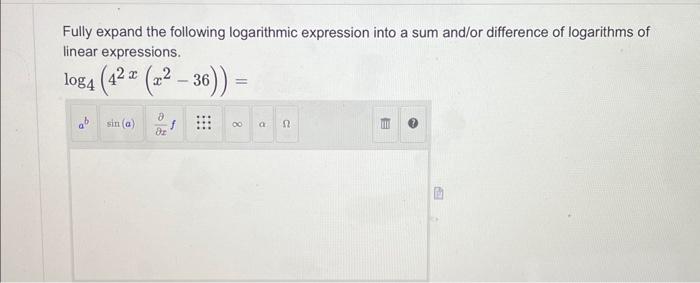 Solved Fully expand the following logarithmic expression | Chegg.com