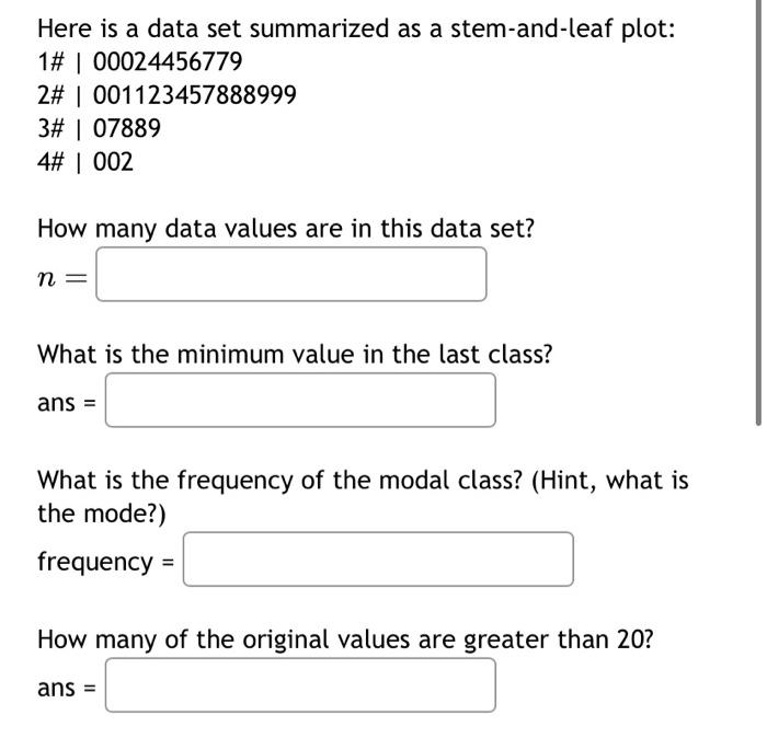 Solved Here is a data set summarized as a stem-and-leaf | Chegg.com