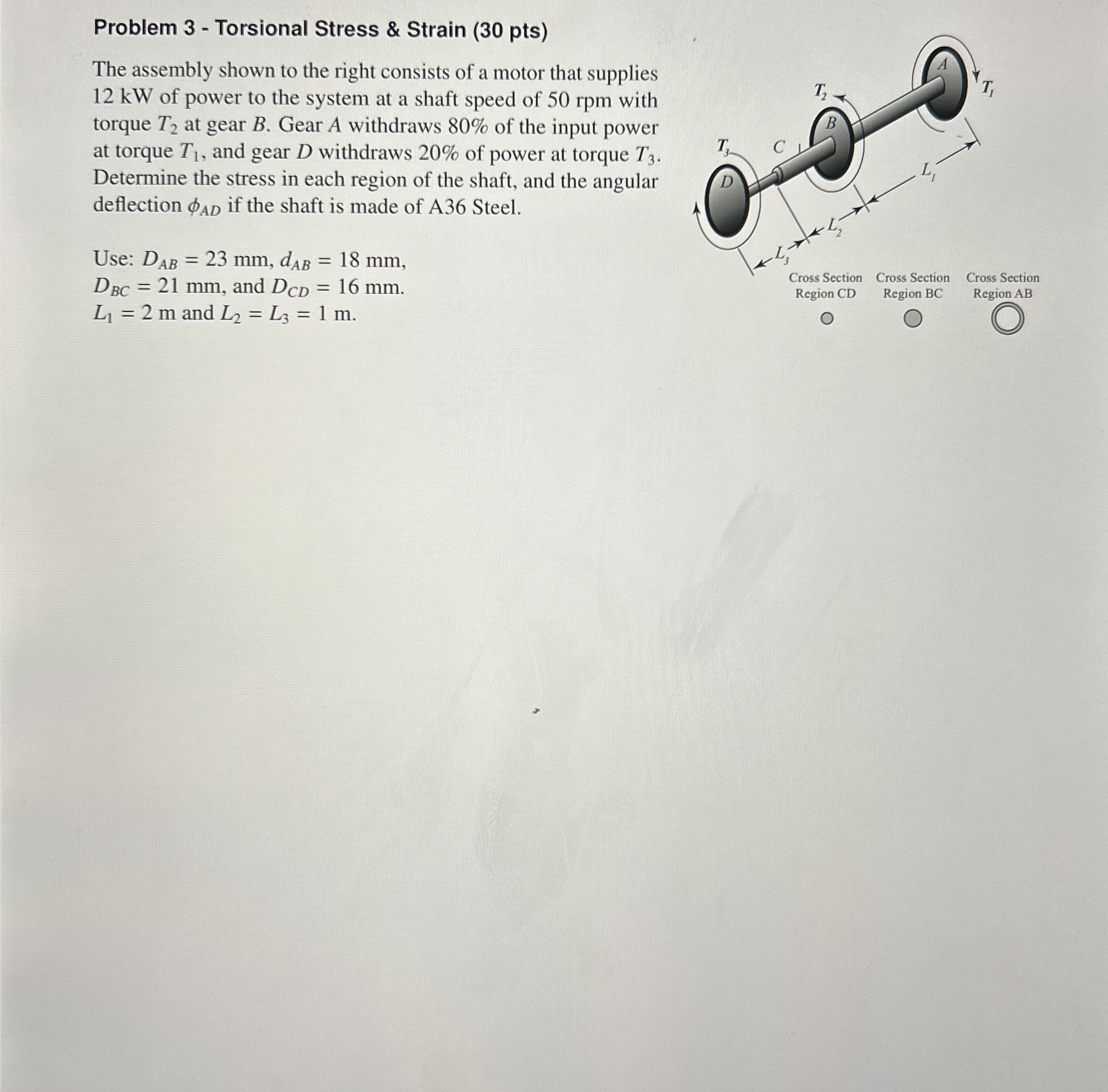 Solved Problem 3 - ﻿Torsional Stress & Strain (30 ﻿pts)The | Chegg.com