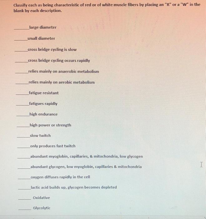 Solved Classify each as being characteristic of red or of | Chegg.com
