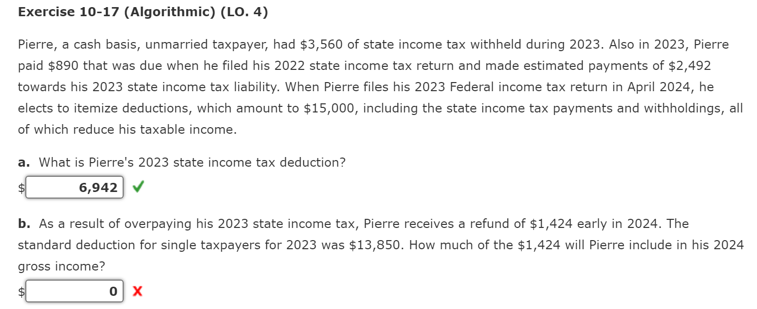 Solved Exercise 10-17 (Algorithmic) (LO. 4)Pierre, a cash | Chegg.com