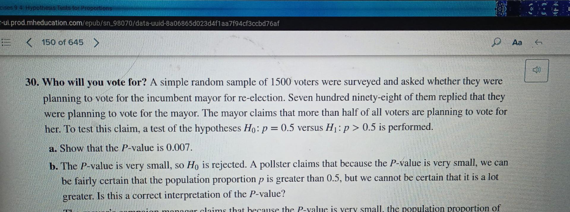 Solved 30. Who will you vote for? A simple random sample of | Chegg.com