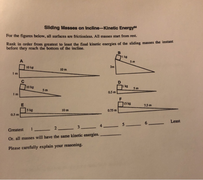 Solved Sliding Masses on Incline-Kinetic Energy For the | Chegg.com