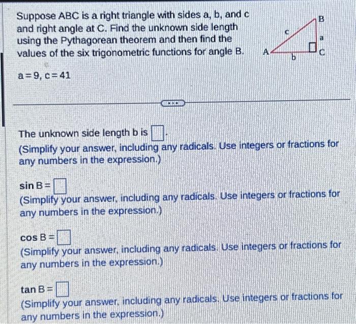 Solved Suppose ABC is a right triangle with sides a,b, and c | Chegg.com