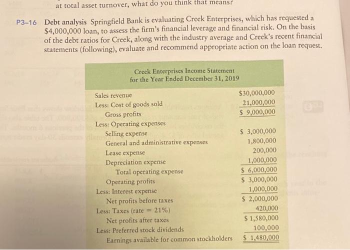 Solved 3-16 Debt analysis Springfield Bank is evaluating | Chegg.com