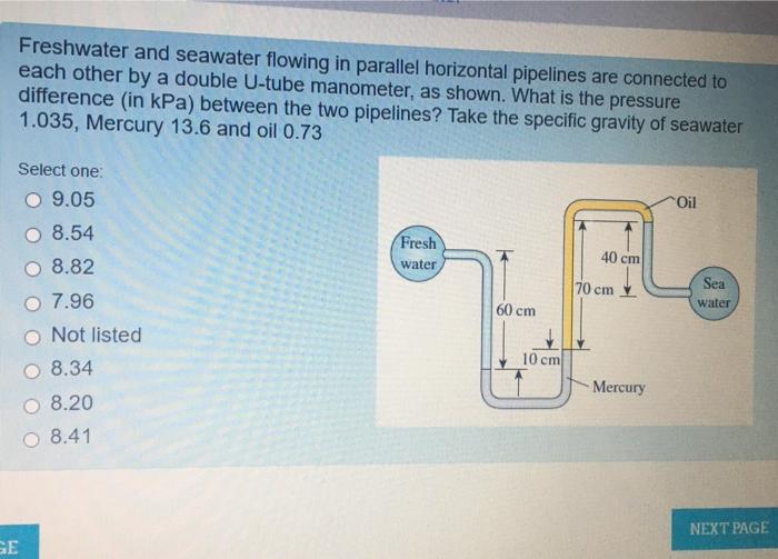 Solved Freshwater and seawater flowing in parallel | Chegg.com