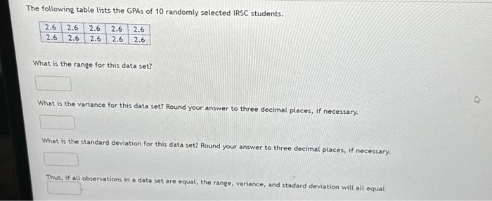 Solved The following table lists the GPAs of 10 randomly | Chegg.com