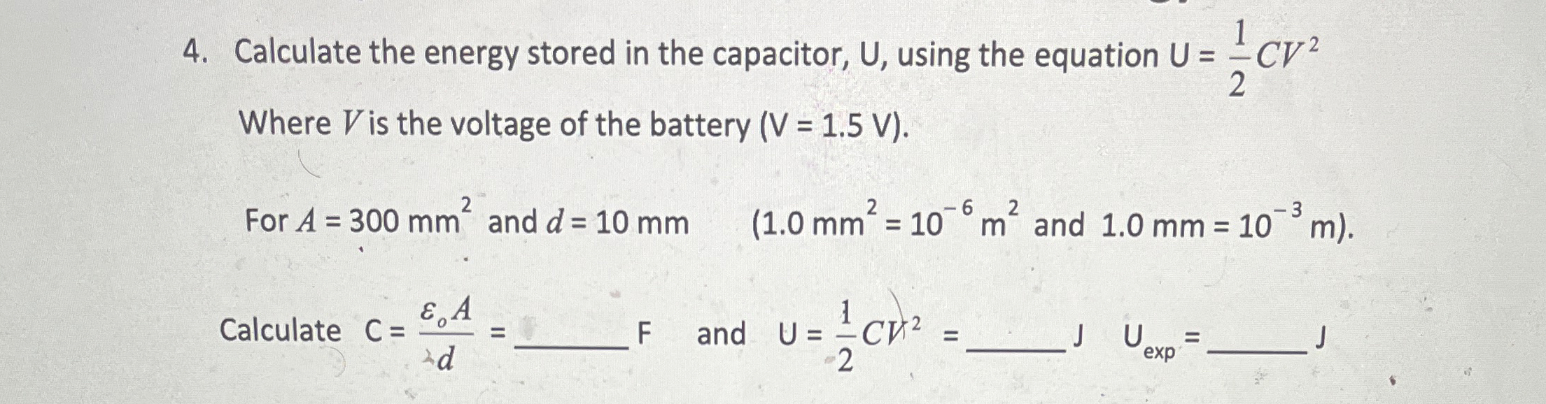 Solved Calculate the energy stored in the capacitor, U, | Chegg.com