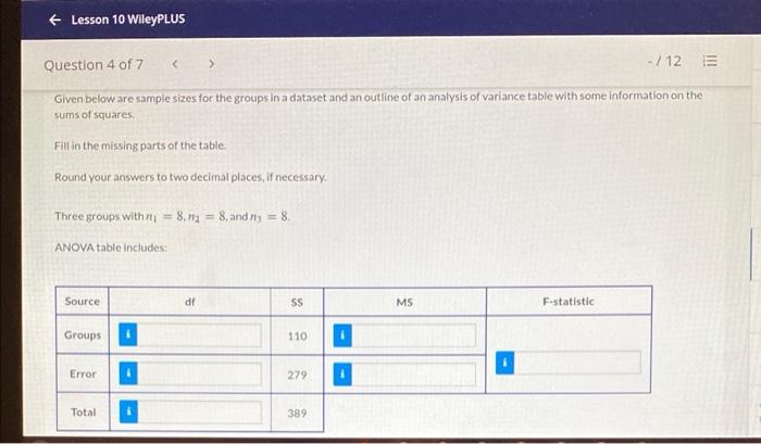 Solved + Lesson 10 WileyPLUS Question 4 of 7 -/12 E Given | Chegg.com