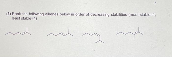Solved (3) Rank the following alkenes below in order of | Chegg.com