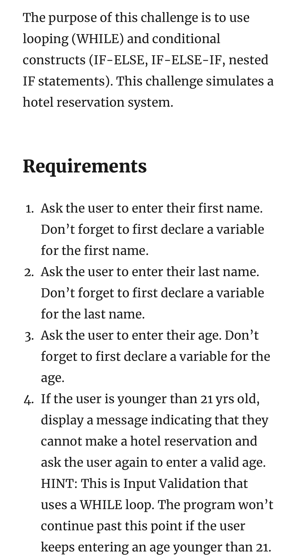 Solved The purpose of this challenge is to use looping | Chegg.com