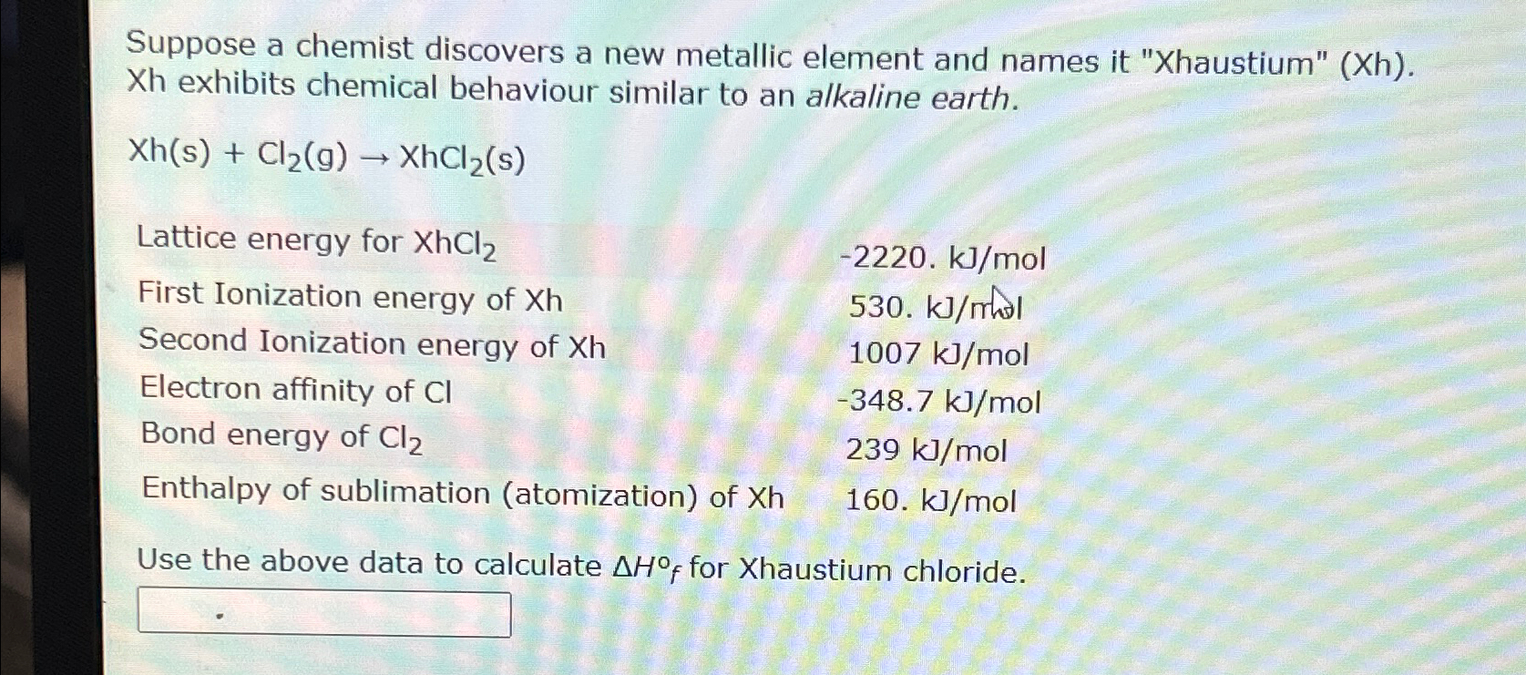 Solved Suppose a chemist discovers a new metallic element | Chegg.com Solved Suppose a chemist discovers a new metallic element | Chegg.com