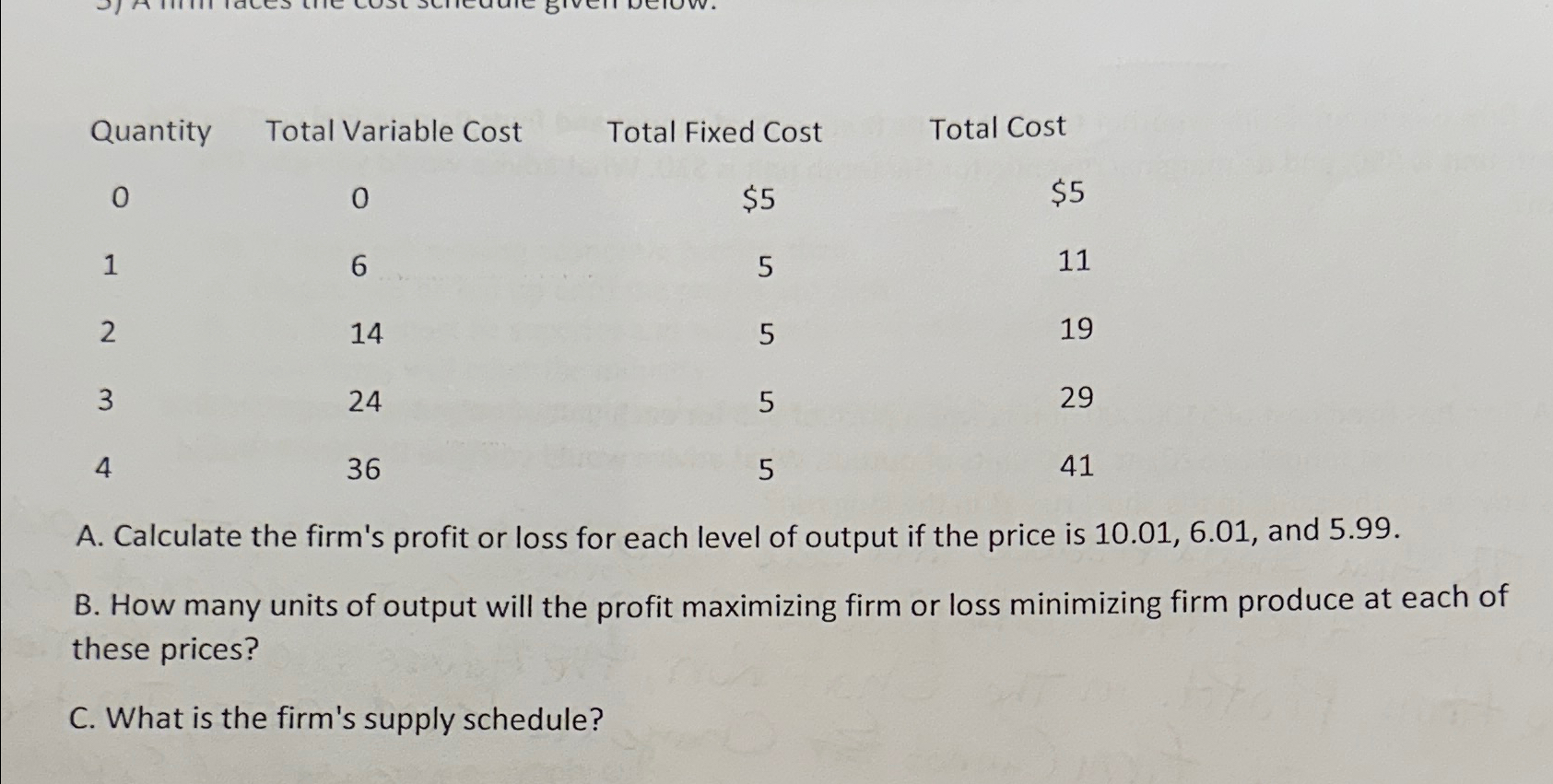 Solved \table[[Quantity,Total Variable Cost,Total Fixed | Chegg.com