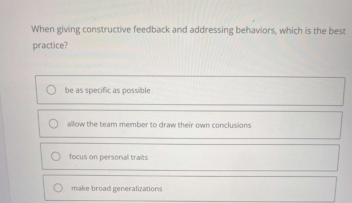 Solved When giving constructive feedback and addressing | Chegg.com