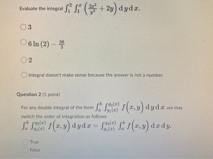 Solved Evaluate the integral ? S (** +2y) dydr. 03 O 6 In | Chegg.com
