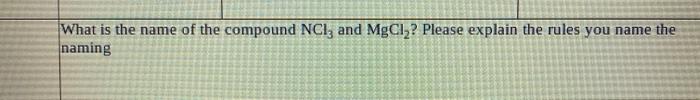 Solved What is the name of the compound NCl, and MgCl,? | Chegg.com