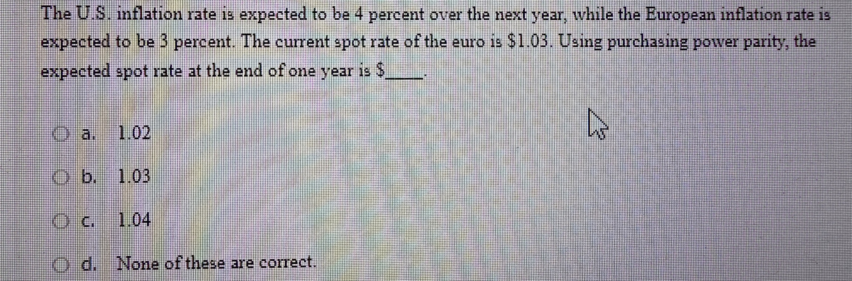 Solved The U.S. ﻿inflation rate is expected to be 4 ﻿percent | Chegg.com
