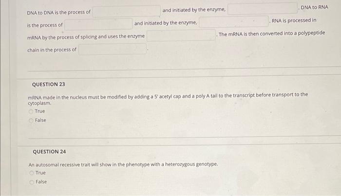 Solved DNA to RNA DNA to DNA is the process of and initiated | Chegg.com