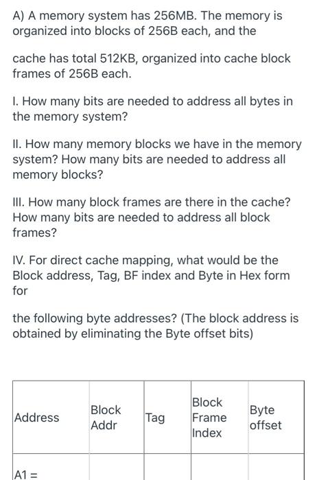 Solved A) A memory system has 256MB. The memory is organized | Chegg.com