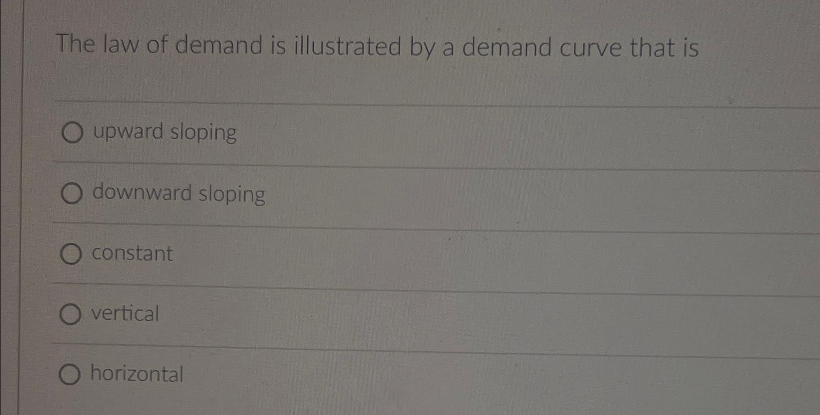 Solved The law of demand is illustrated by a demand curve | Chegg.com