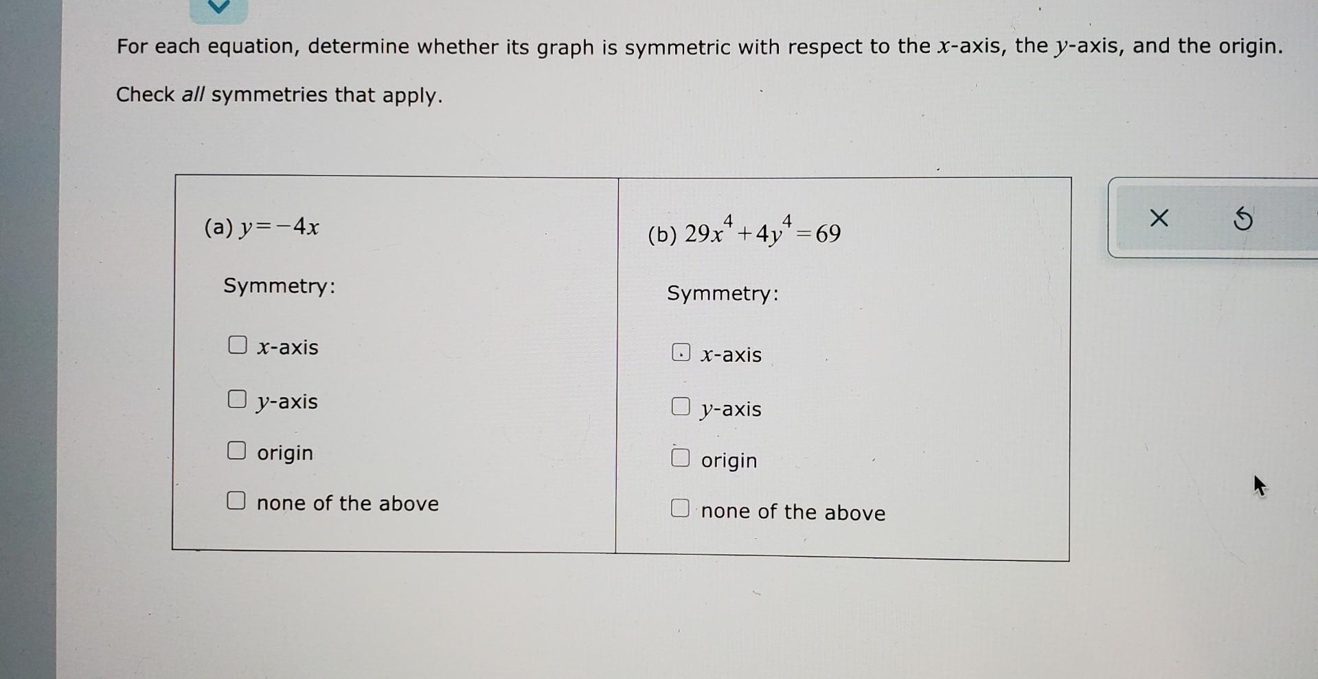 Solved For each equation, determine whether its graph is | Chegg.com