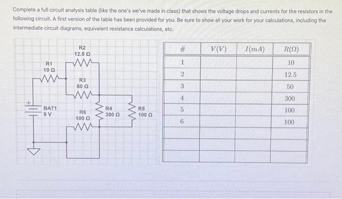 Solved Complete a full circuit analysis table (like the | Chegg.com
